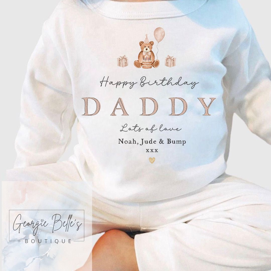 Personalised Birthday Pyjamas - Daddy’s Birthday White Birthday Bear D ...